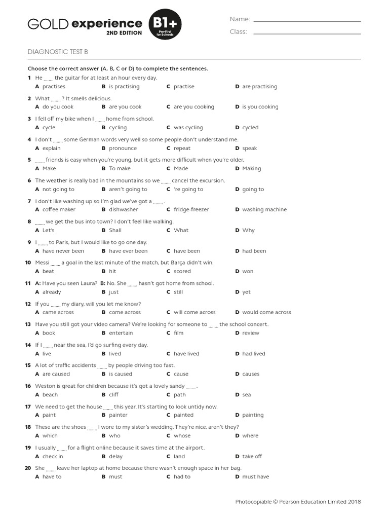 Diagnostic Test B: Name: Class | PDF