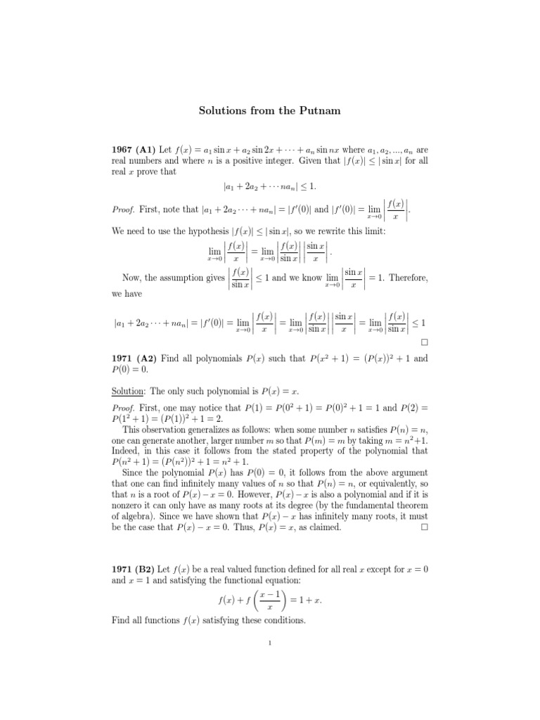 Solutions From The Putnam | PDF | Zero Of A Function | Polynomial