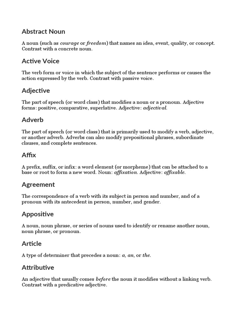 Grammar Glossary | PDF | Verb | Noun