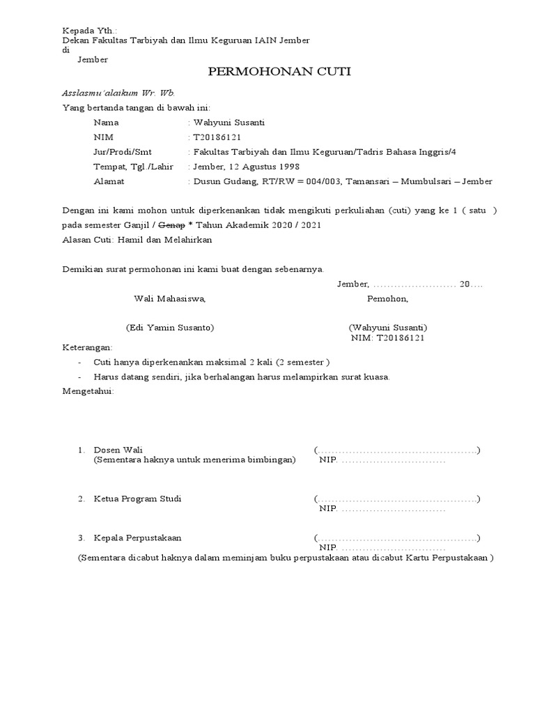 Contoh Surat Lembar Cuti | PDF