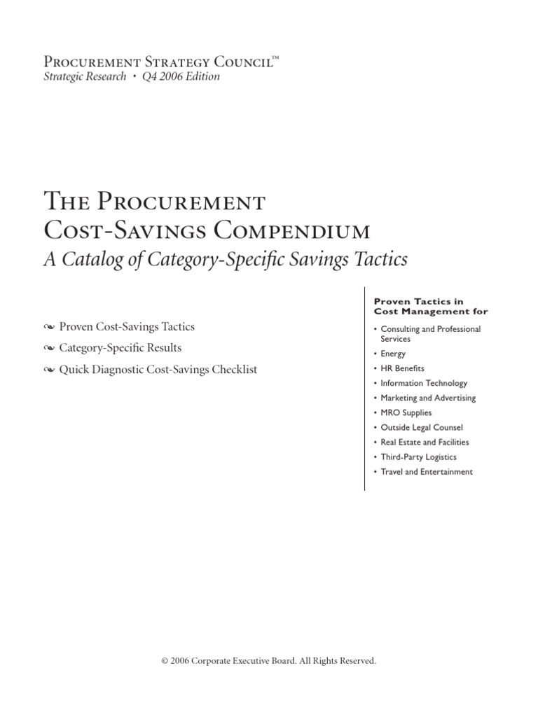 PSC The Procurement Cost Savings Compendium A Catalog of Category ...