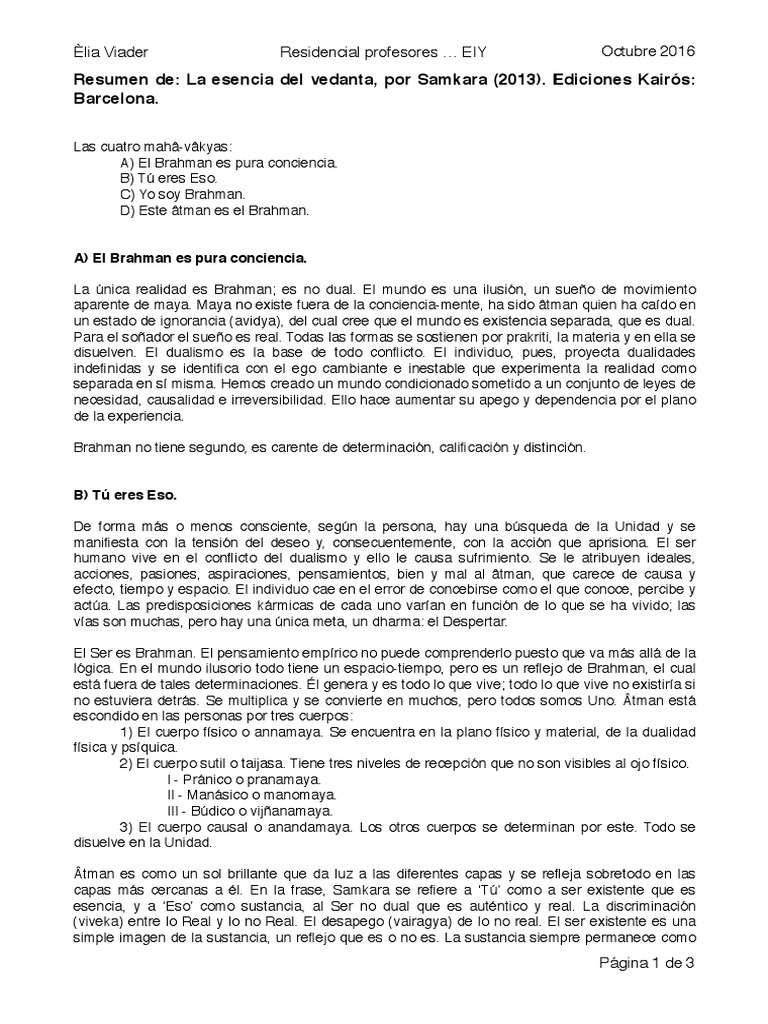 3p La-Esencia-Del-Vedanta PDF | PDF | Mantman (hinduismo) | Realidad