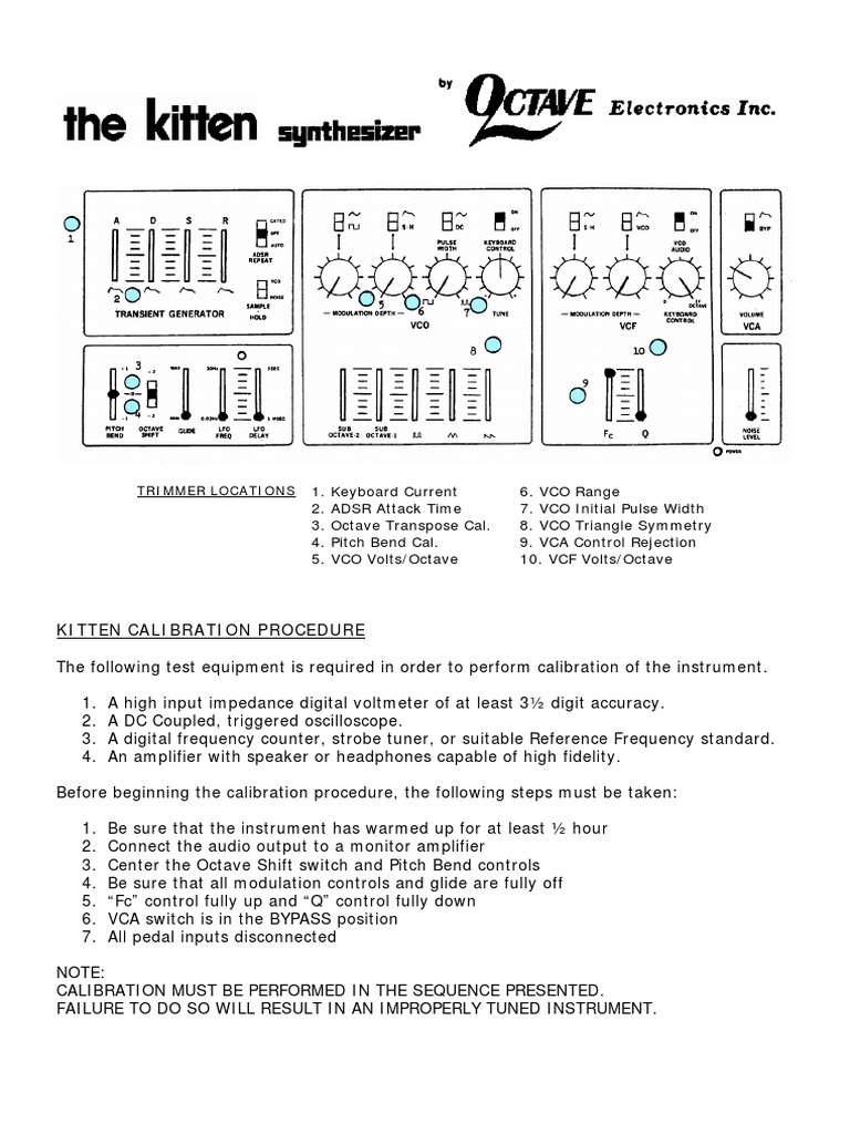 Octave Kitten Calibration Procedure | PDF | Synthesizer | Pitch (Music)