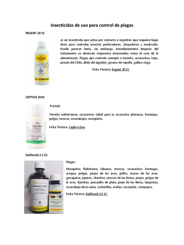 Ficha Técnica de Insecticidas Regent 20 SC | PDF | Insectos | Insectos ...