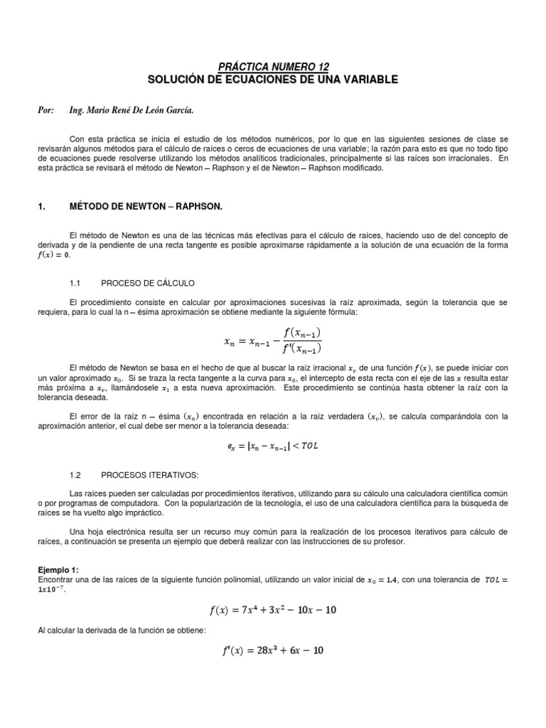 Solución numérica de ecuaciones de una variable mediante los métodos de ...
