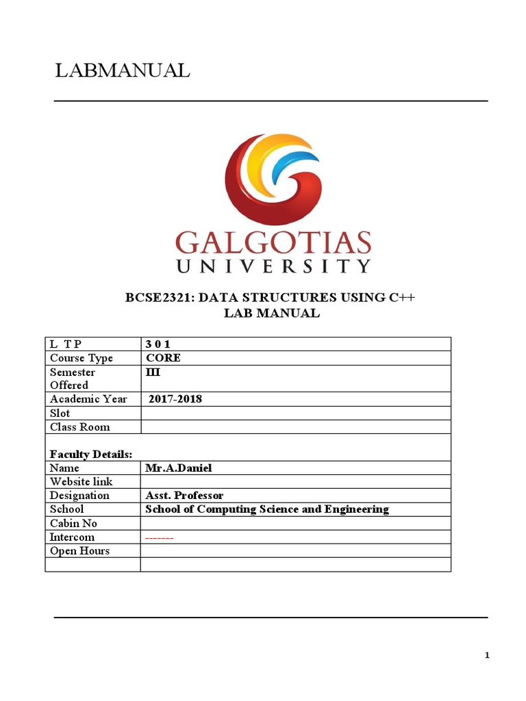 Labmanual: Bcse2321: Data Structures Using C++ Lab Manual | PDF | Queue (Abstract Data Type ...