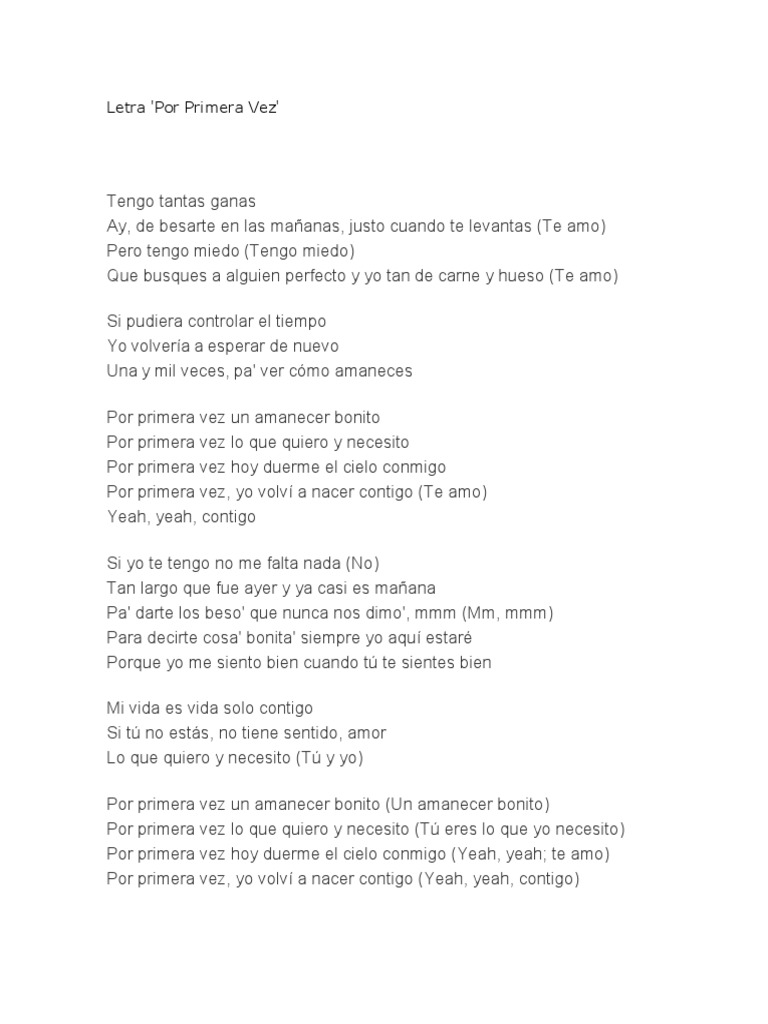 Letra de "Por Primera Vez" | PDF | Artes del Lenguaje y Comunicación ...
