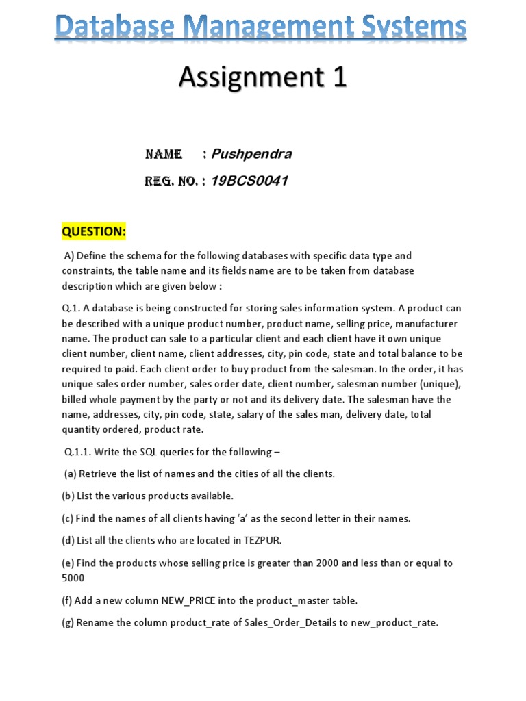 Assignment 1: Pushpendra 19BCS0041 | PDF | Databases | Science And ...