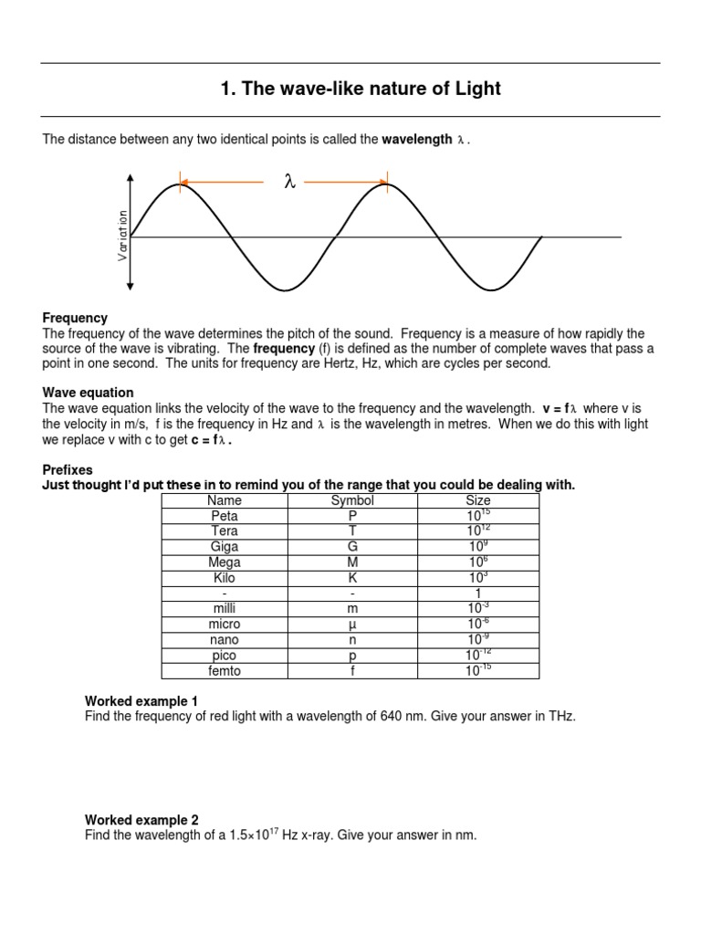 Wave Like Nature of Light | PDF | Diffraction | Wavelength