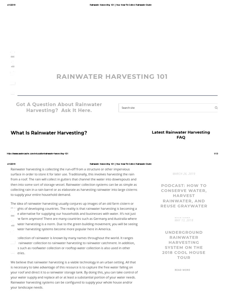 Rainwater Harvesting 101 - Your How-To Collect Rainwater Guide | PDF ...