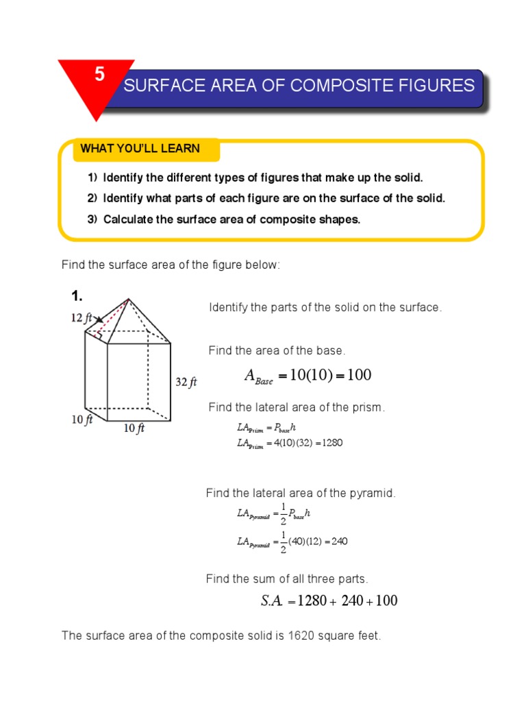 Surface Area of Composite Figures: What You'Ll Learn | PDF | Area | Volume
