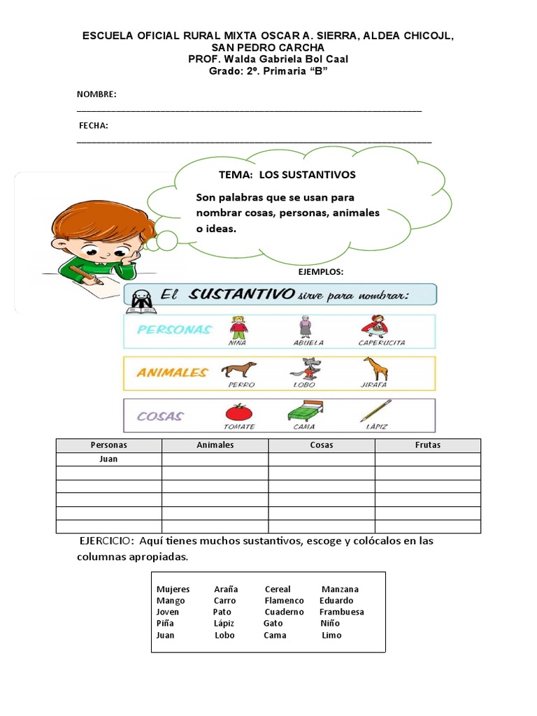Hojas De Trabajo Sobre Sustantivos Propios Comunes Para Quinto Grado