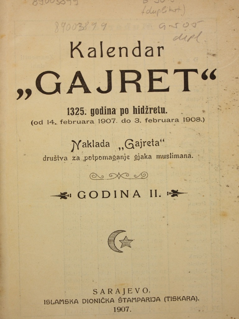 Kalendar GAJRET 1907.godine | PDF