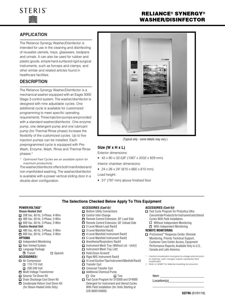 Application: Reliance Synergy Washer/Disinfector | PDF | Washing ...
