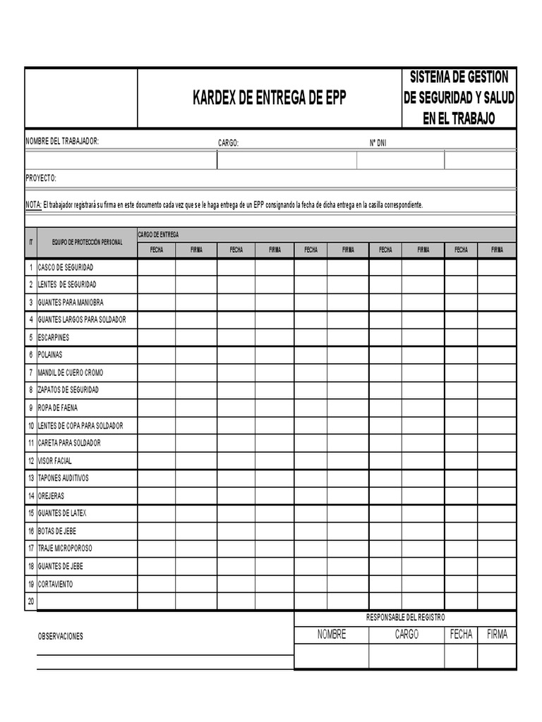 Kardex de Entrega de Epp S | PDF