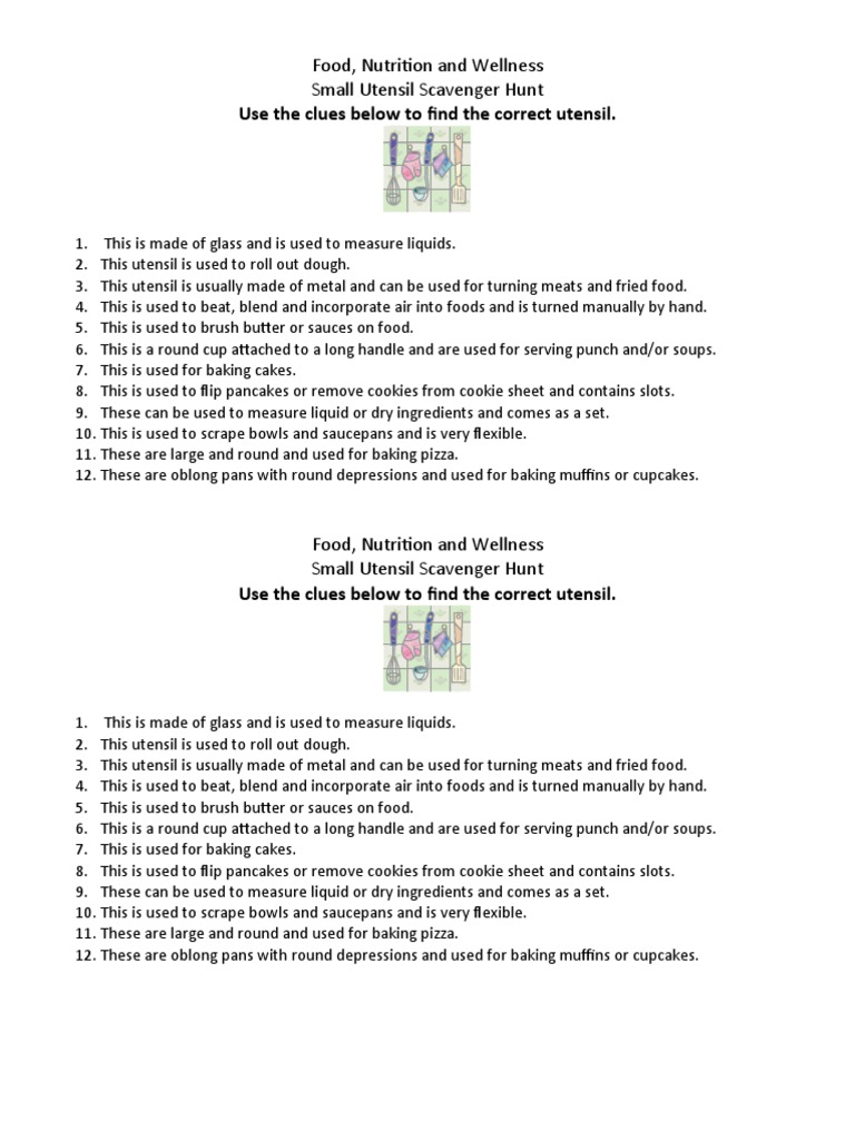 Kitchen Utensil Scavenger Hunt Guide | PDF