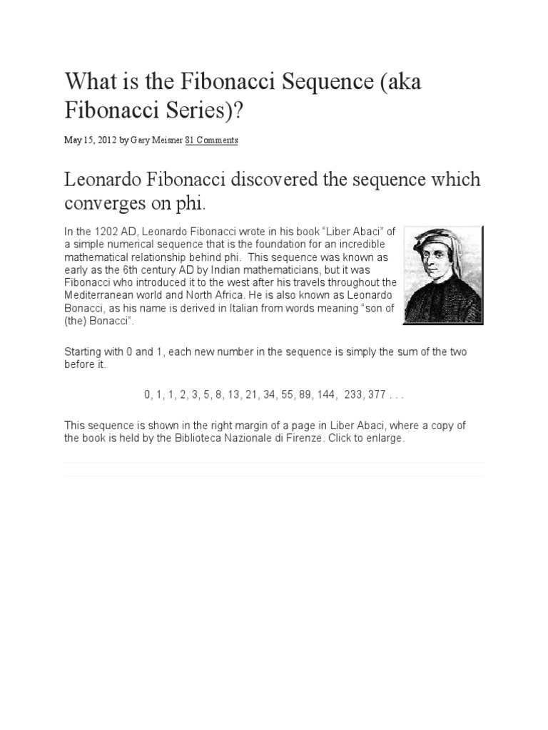 What Is The Fibonacci Sequence (Aka Fibonacci Series) ? | PDF ...