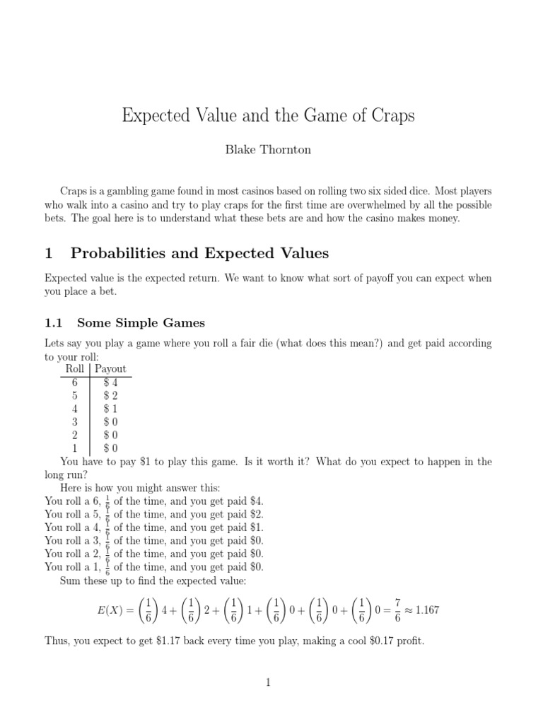 Expected Value PDF | PDF | Craps | Odds