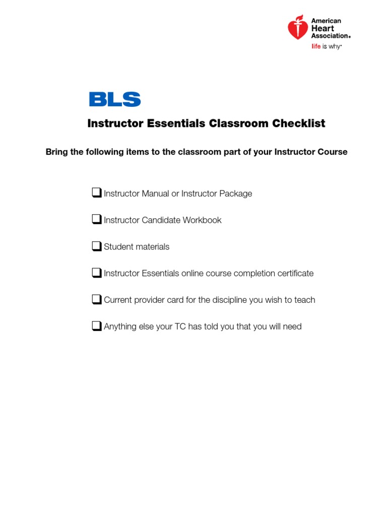 BLS Classroom Instructor Checklist PDF | PDF