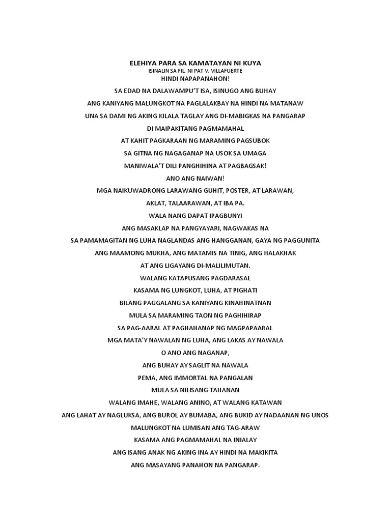 Elehiya para Sa Kamatayan Ni Kuya | PDF