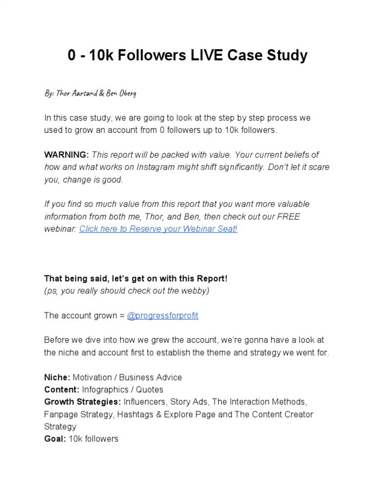 0 - 10k Followers LIVE Case Study | PDF | Hashtag | Communication