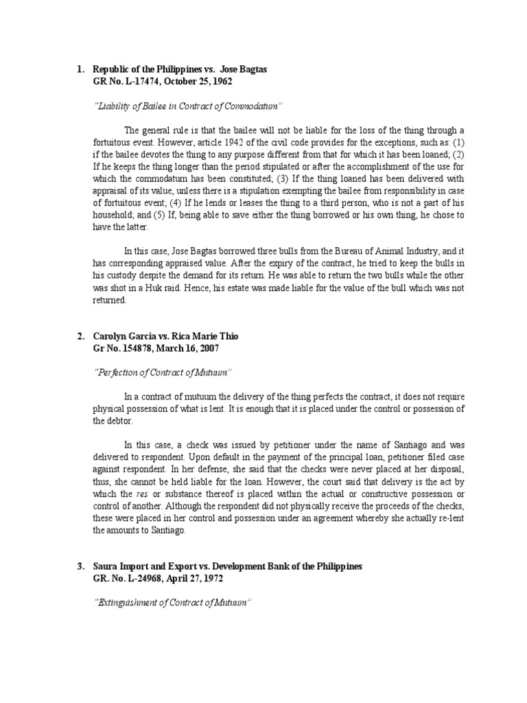 Liability of Bailee in Contract of Commodatum | PDF | Loans | Banks