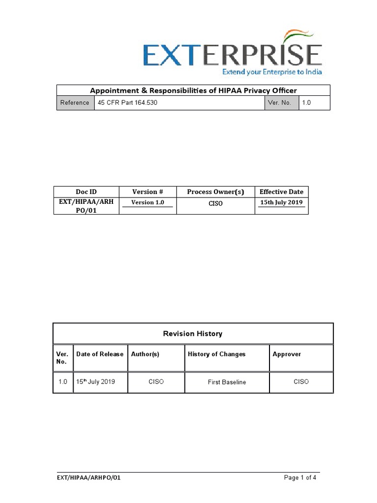 Appointment and Responsibilities of HIPAA Privacy Officer | PDF ...