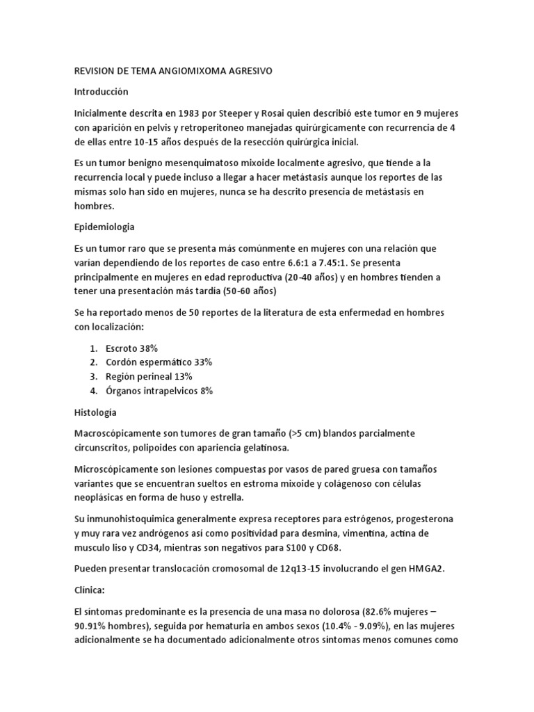 Revision de Tema Angiomixoma Agresivo | PDF | Cáncer | Terapia de radiación