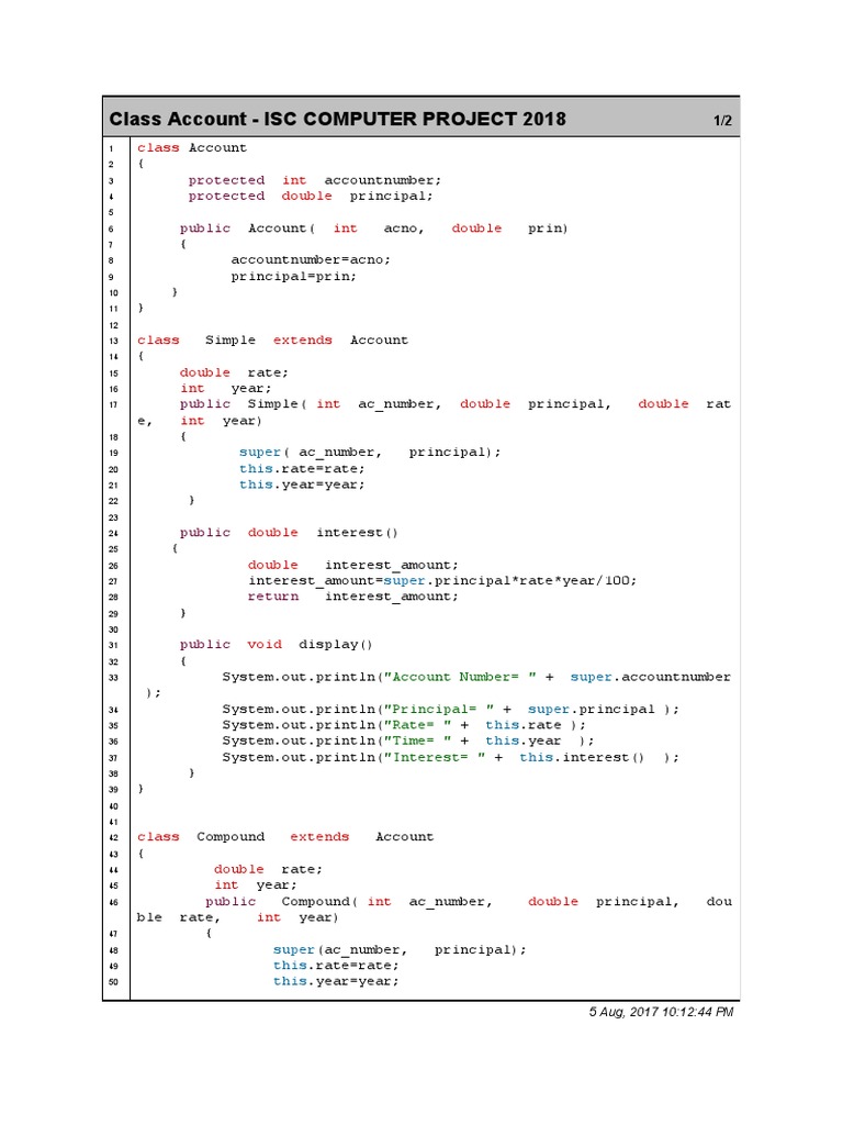 Class Account - ISC COMPUTER PROJECT 2018: Class Int Double Int Double ...