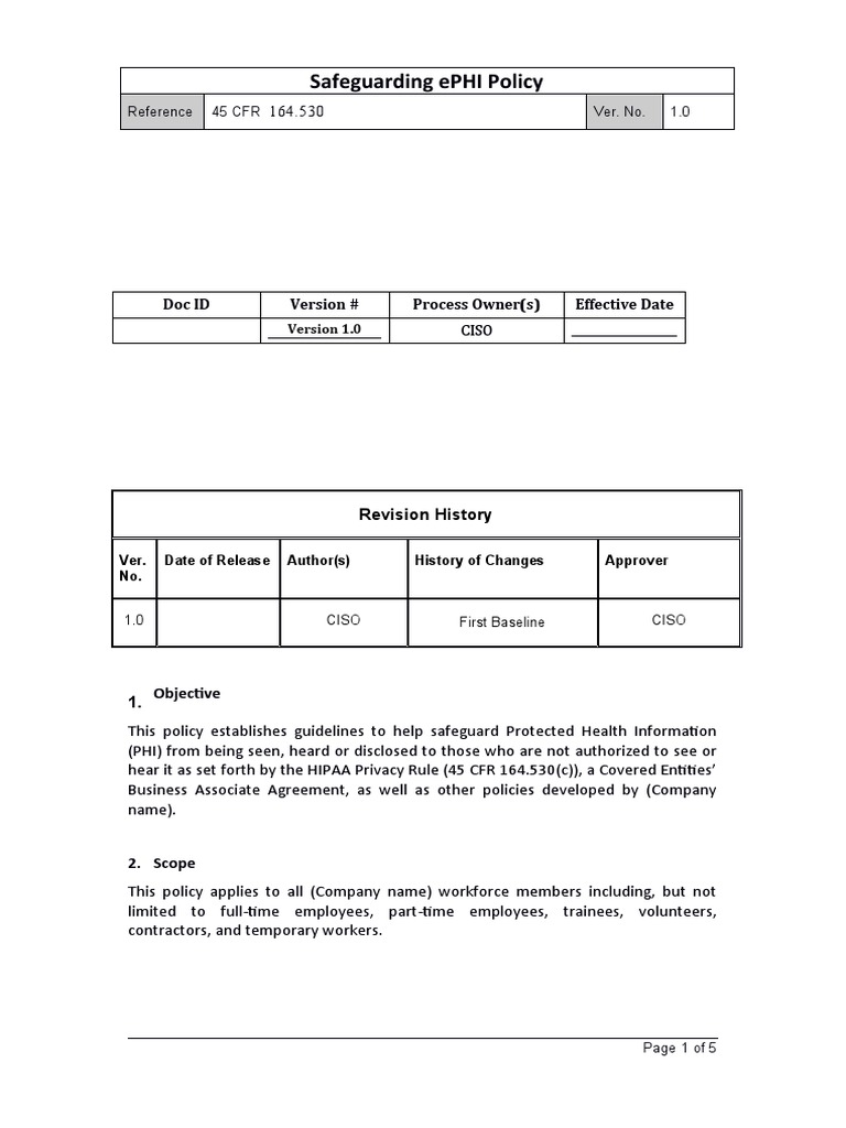 Safeguarding ePHI Policy - HIPAA | Download Free PDF | Health Insurance ...