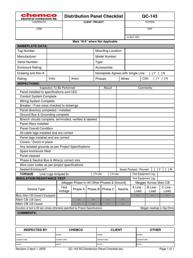 QC-143 R2 Distribution Panel Checklist | PDF | Electrical Wiring ...