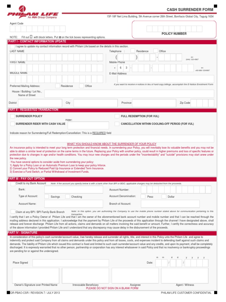 Cash Surrender Form Title | PDF | Notary Public | Insurance