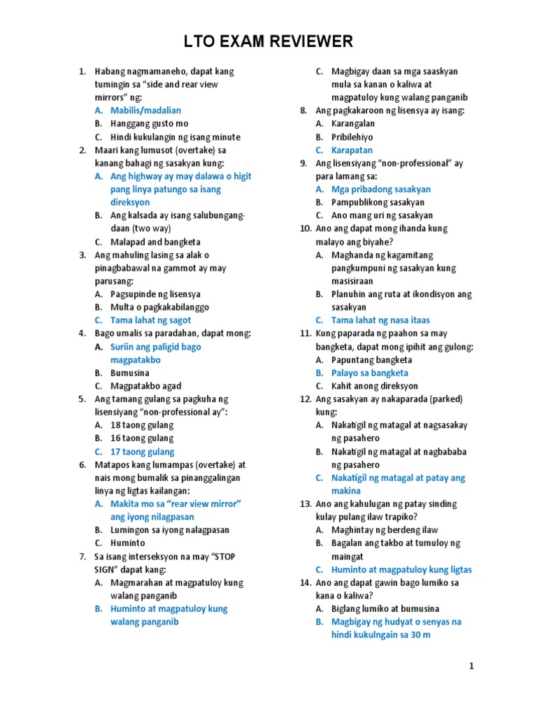 Lto Exam Reviewer | PDF