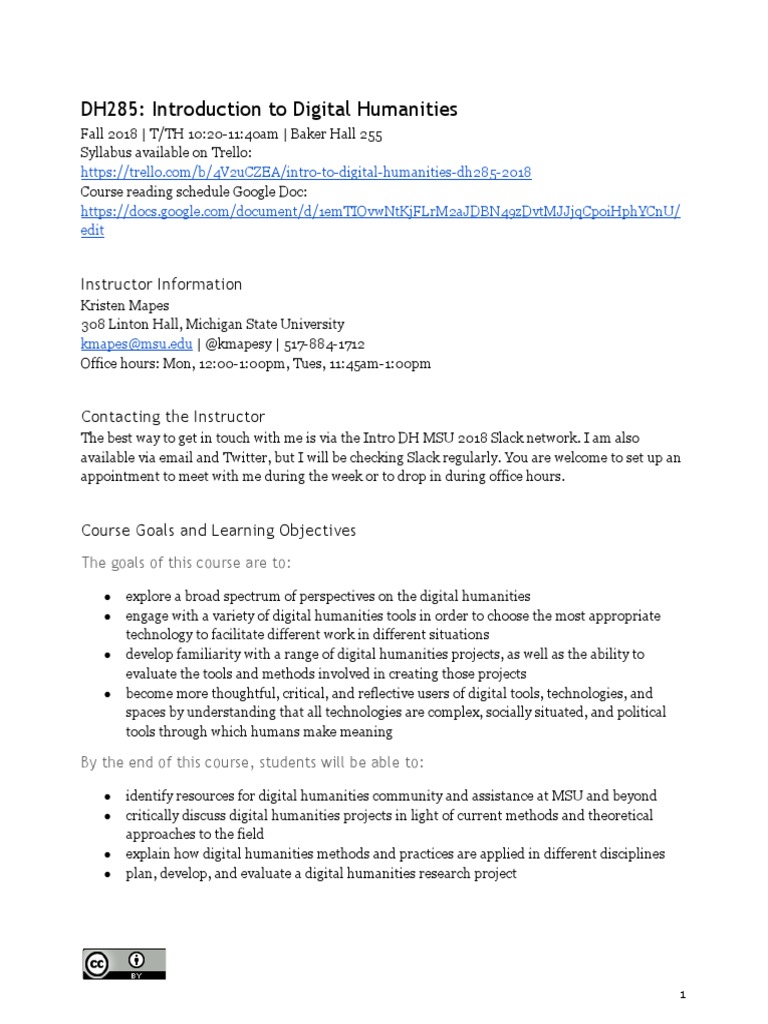 DH285: Introduction To Digital Humanities: Instructor Information | PDF ...