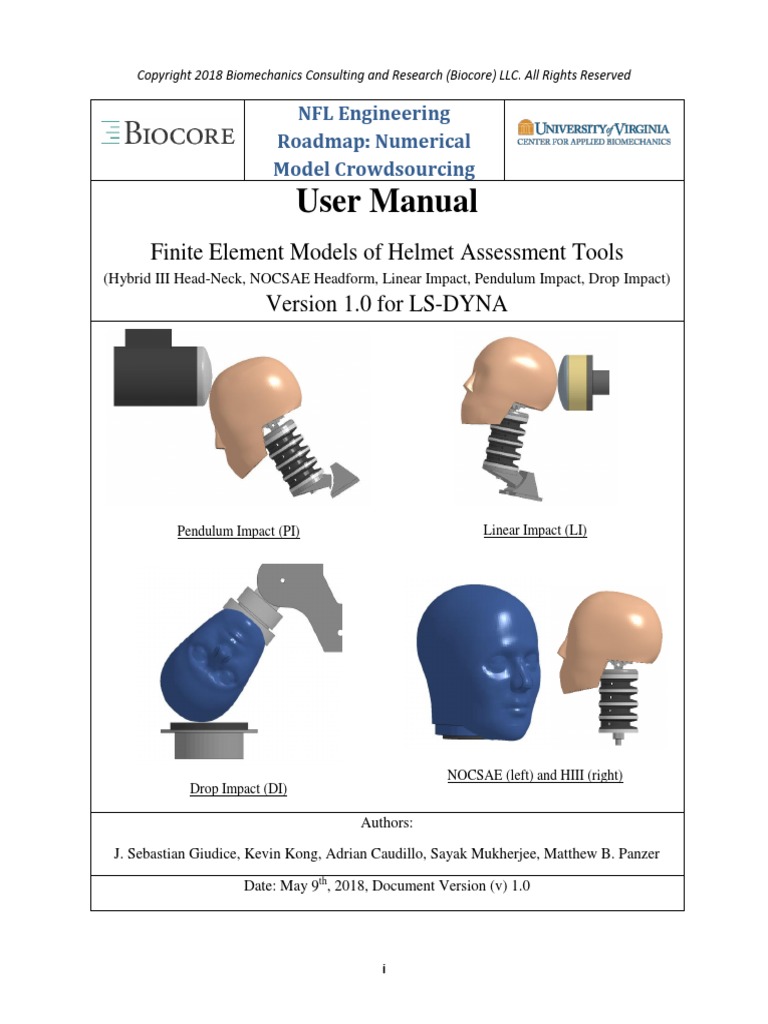 User Manual: Finite Element Models of Helmet Assessment Tools Version 1.0 For LS-DYNA | PDF ...