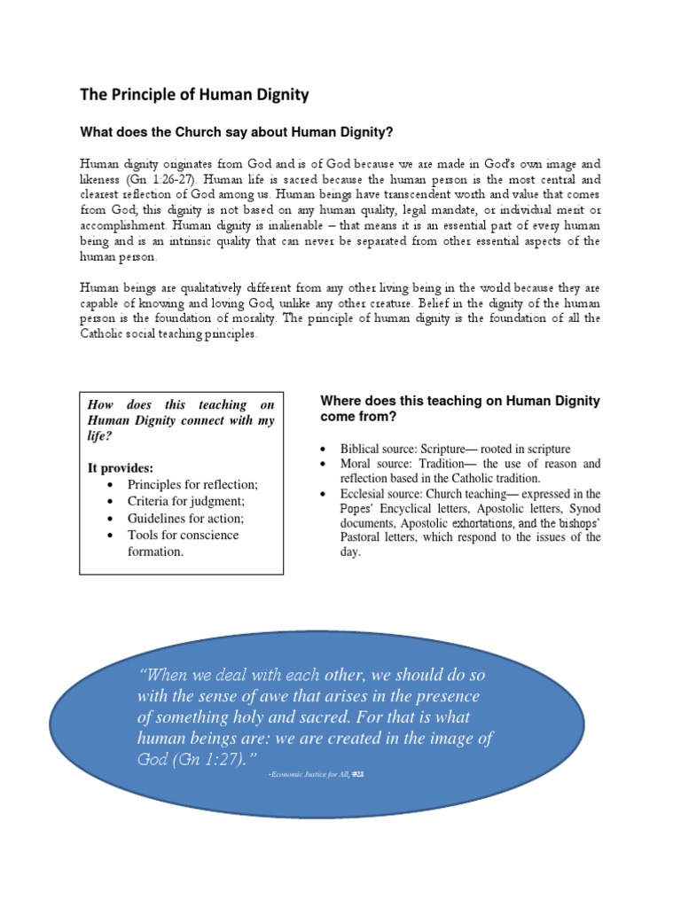 The Principle of Human Dignity | PDF | Catholic Social Teaching | Image ...