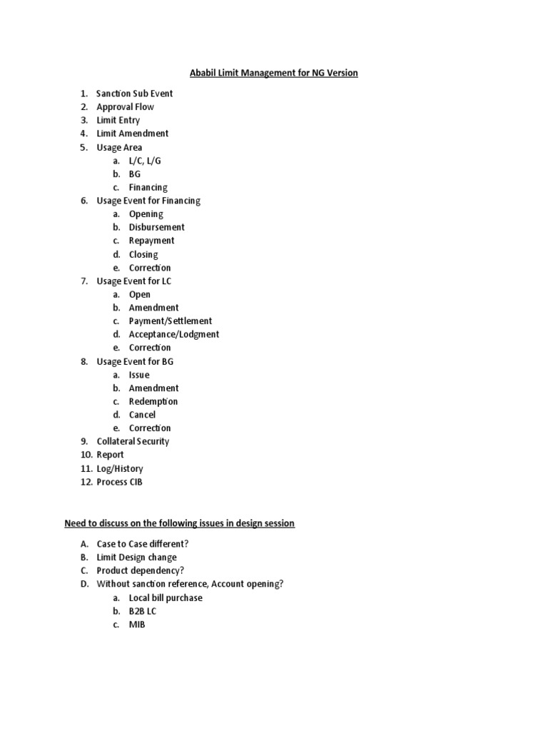 Ababil Limit Management For NG Version | PDF