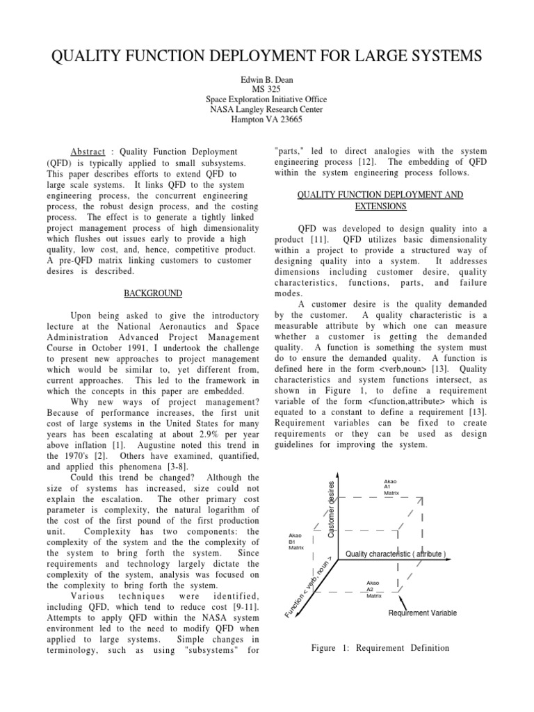 QFD Large Scale | PDF | System | Correlation And Dependence