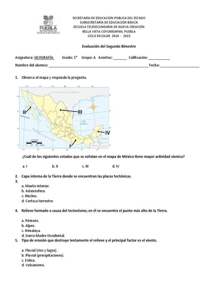 Examen de Geografia Bloque 2 | PDF | Montañas | Tierra