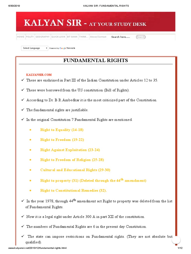 Fundamental Rights: Home Polity Geography Quick Look Bit Bank Think ...