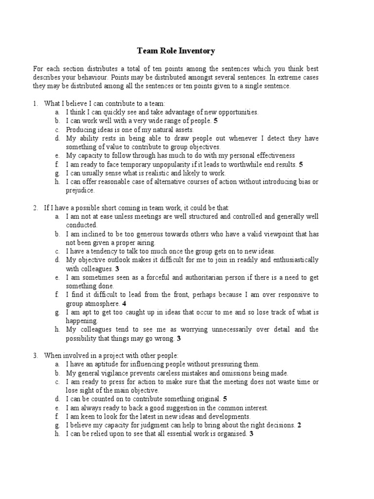 Team Role Inventory | PDF | Epistemology | Behavioural Sciences