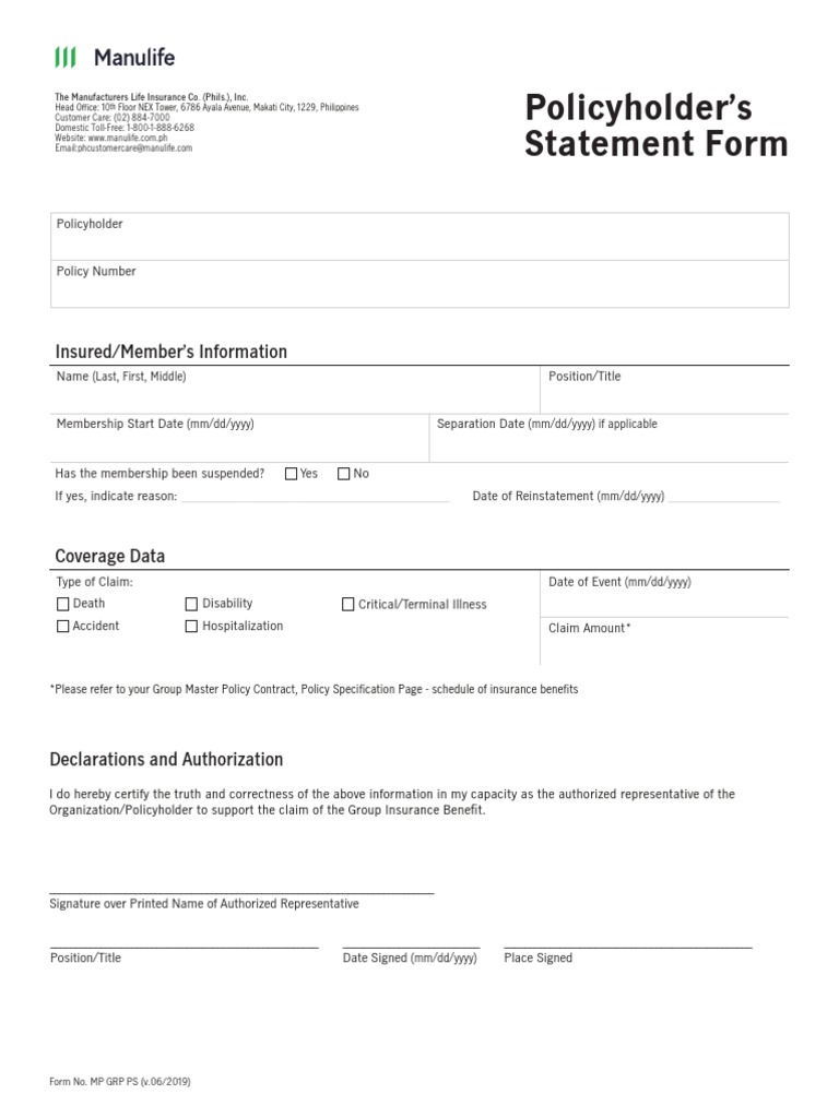 Group Policyholder's Statement | PDF | Finance & Money Management | Law