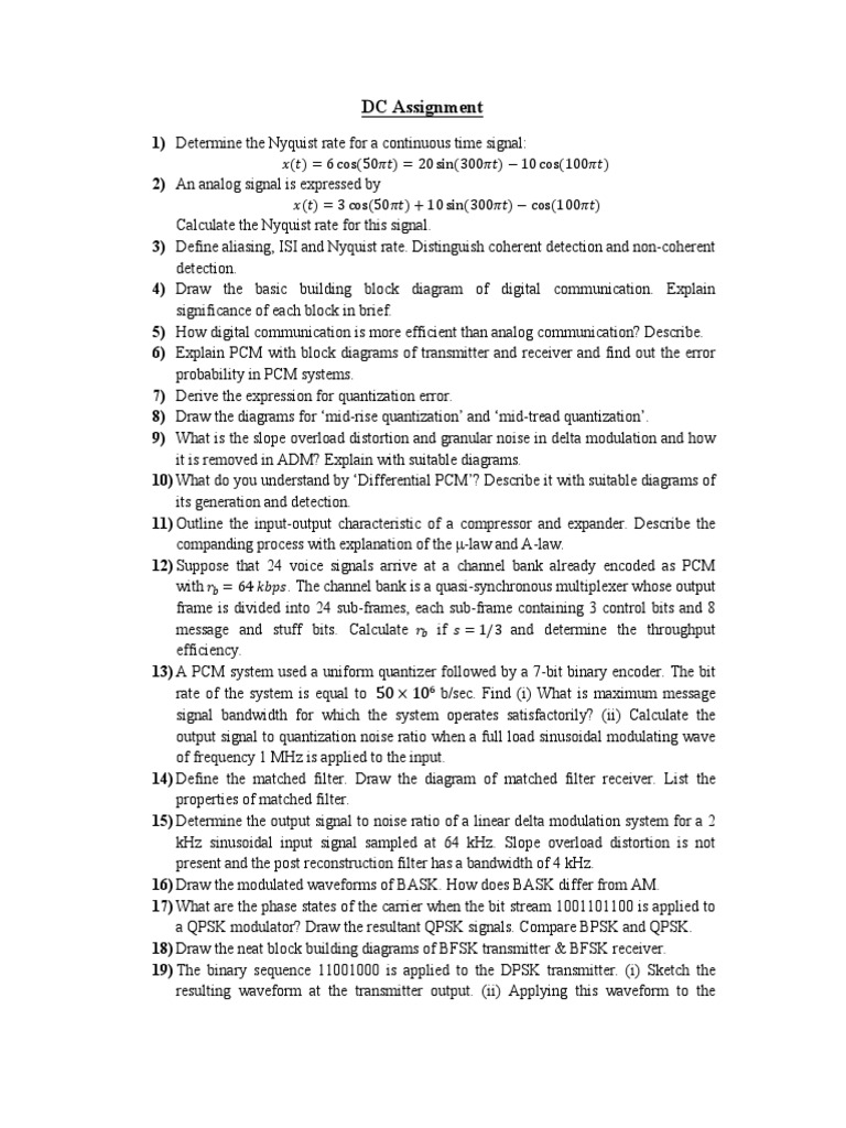 Dc Assignment 2019 Pdf Pdf Modulation Radio Technology