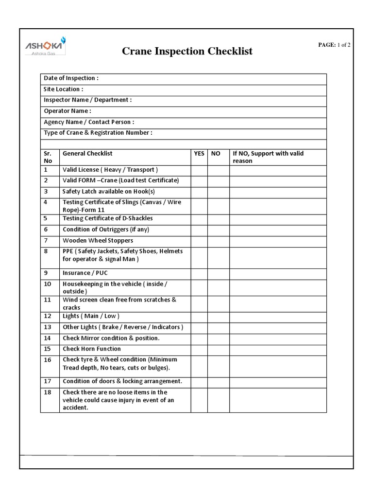 Crane Inspection Checklist | PDF