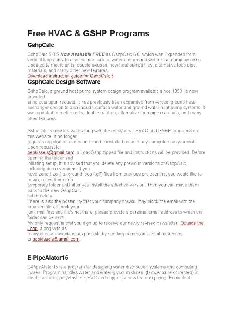 Free HVAC & GSHP Design Software | PDF | Air Conditioning | Thermodynamics