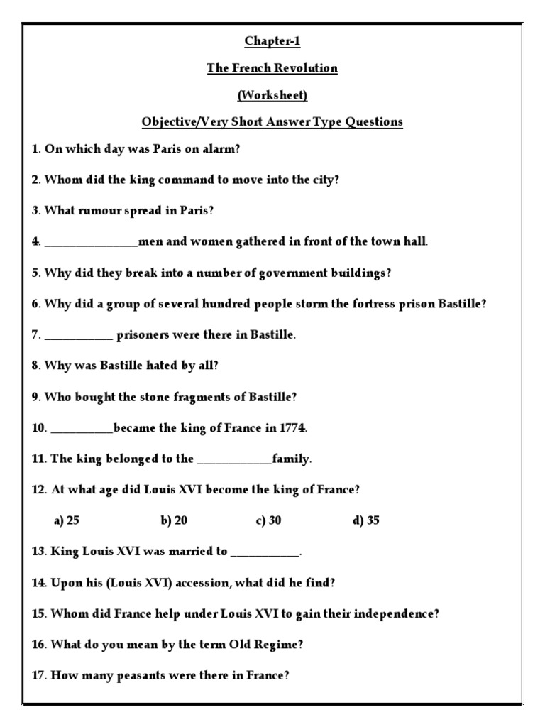 Class 9 History CH 1 (Revision Worksheet) | PDF | Maximilien ...
