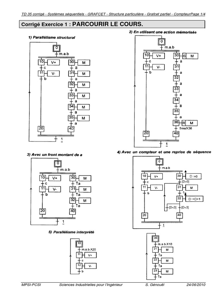 TD 35 Corrigé - Systèmes Séquentiels - GRAFCET - Structure Particulière ...