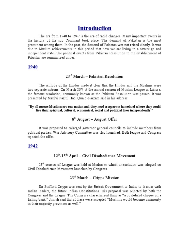 Key Political Events: 1940-1947 | PDF | Muhammad Ali Jinnah | Partition ...