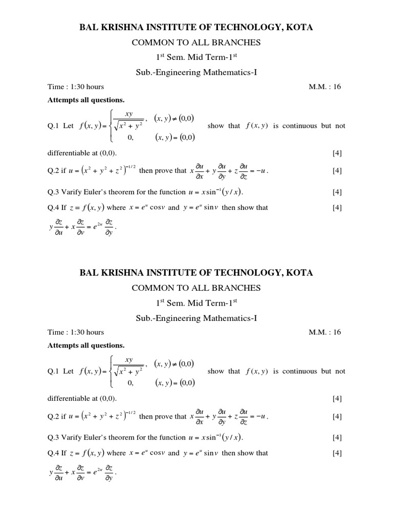 Engineering Mathematics-I (1st Sem) | PDF | Mathematical Analysis ...