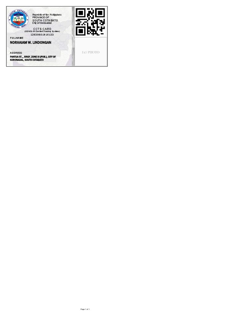 Norhaiam W. Lindongan: Ccts Card | PDF | Politics